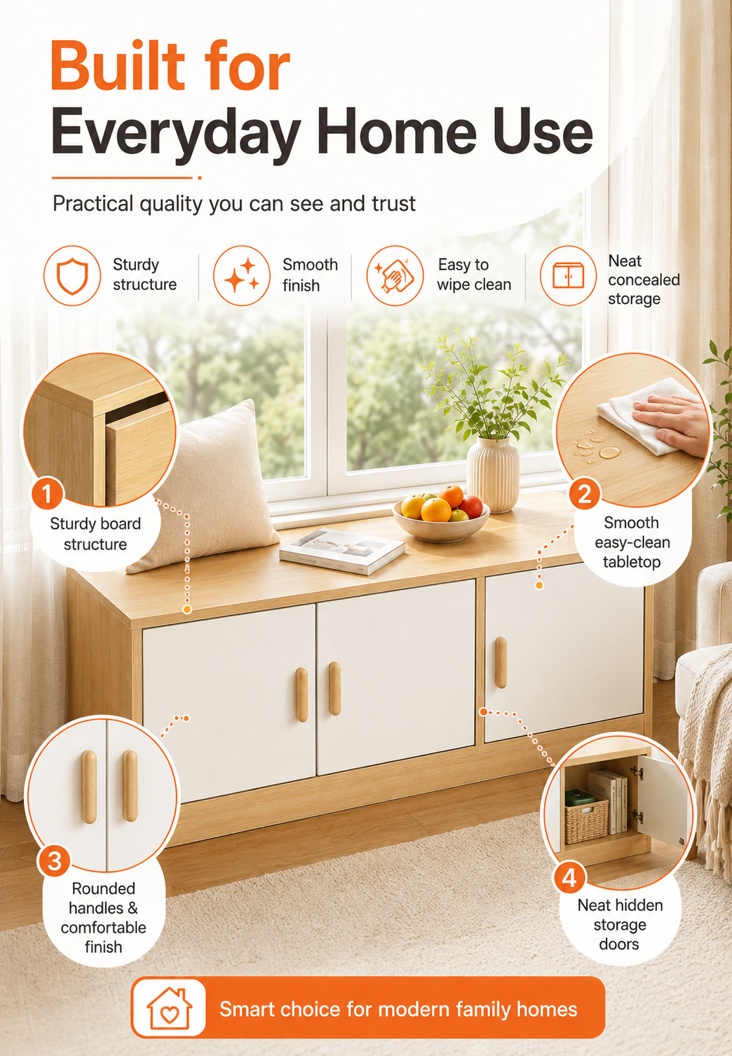 Balcony Bay Window Wooden Storage Cabinet Floor Low Locker Beside ...