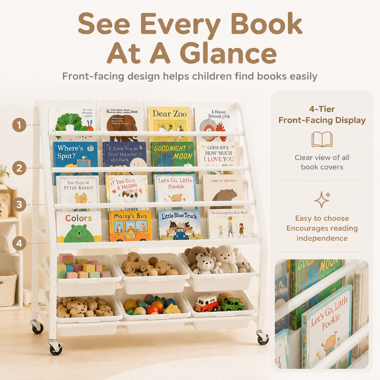 Kids Bookshelf Toy Organizer Book Rack Montessori Bookcase Storage ...