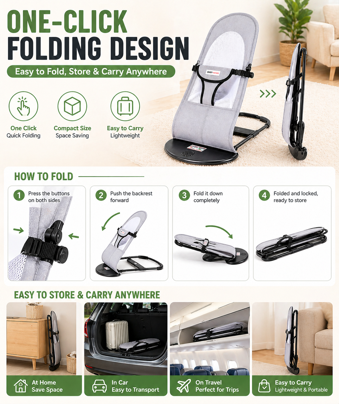 Rocking Chair for Baby Foldable Automatic Swing with Toy Bar Pillow ...