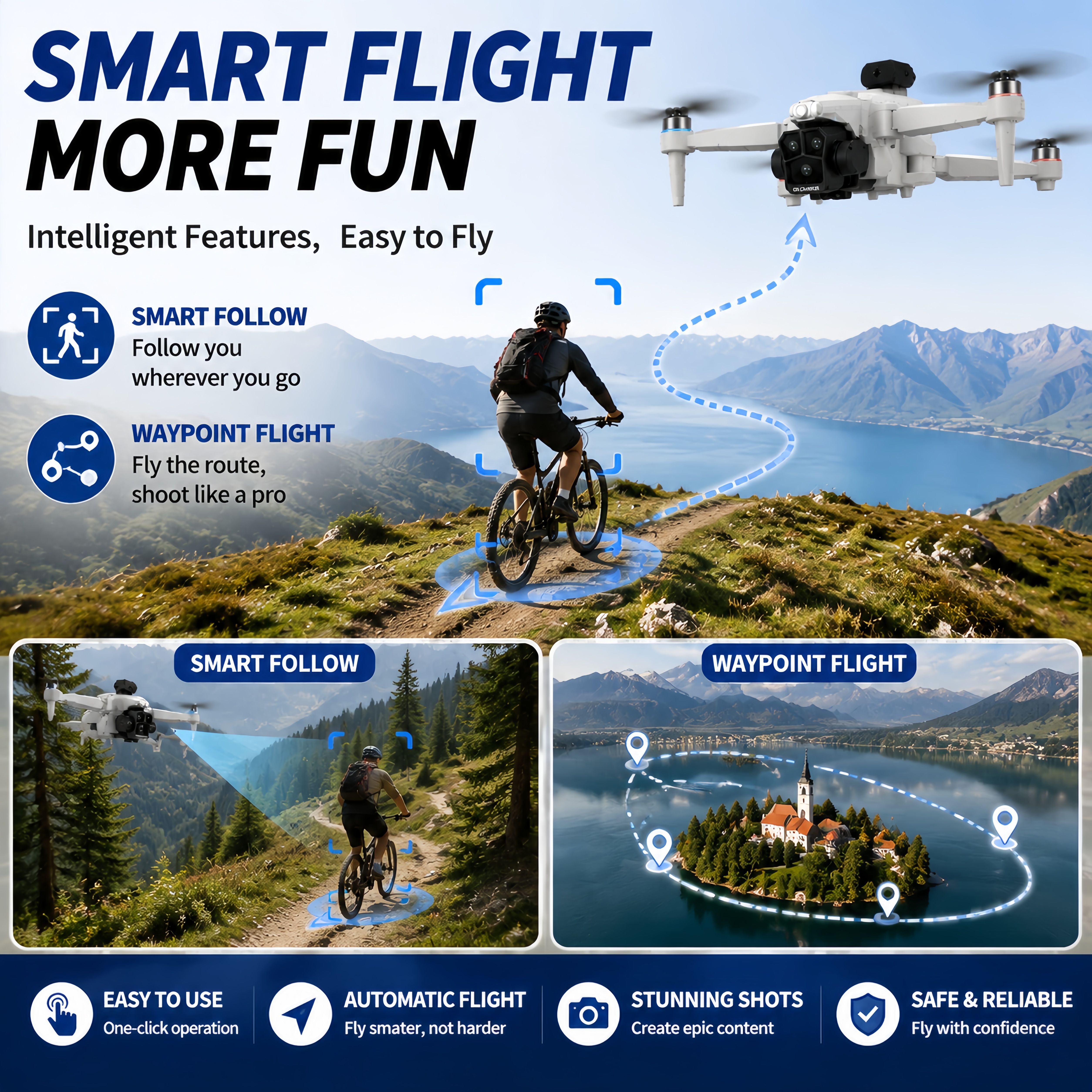 H2 RC Drone 4K Triple Camera with Screen Remote Obstacle Avoidance ...
