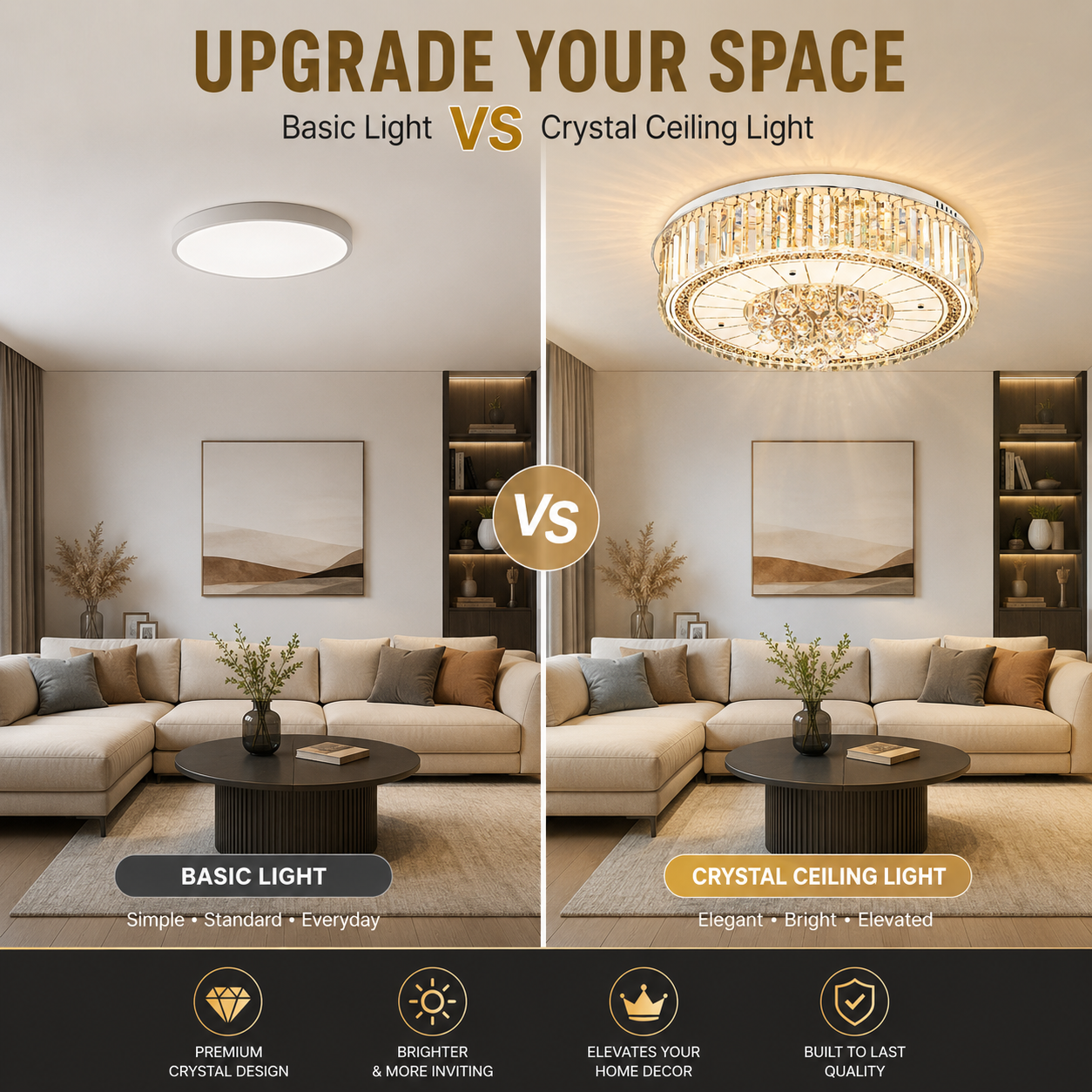 LED Crystal Ceiling Light Energy Saving 200W Remote Dimmable 3 Color ...