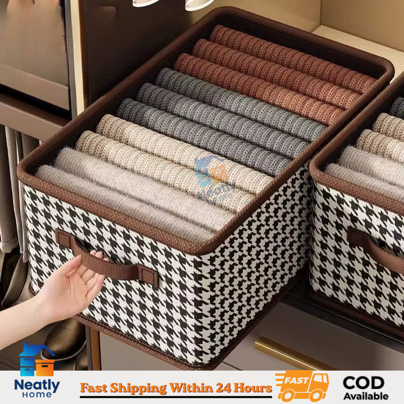 Houndstooth Pattern Organizer Box Foldable Clothes Toys Socks Storage ...