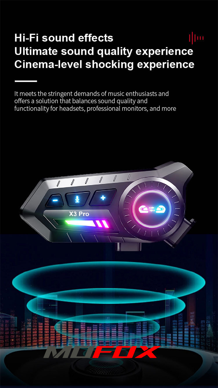 MOFOX X3 Pro Motorcycle Helmet Intercom Headset Music Share Rider ...