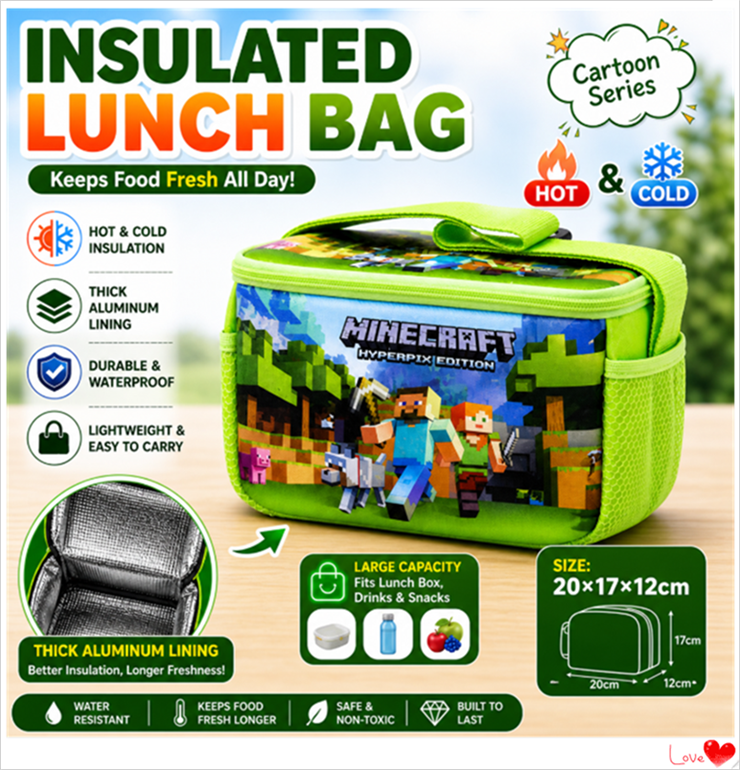 862# Minecraft Roblox Kuromi Sanrio Insulated Hot&Cold Lunch Bag Fresh ...