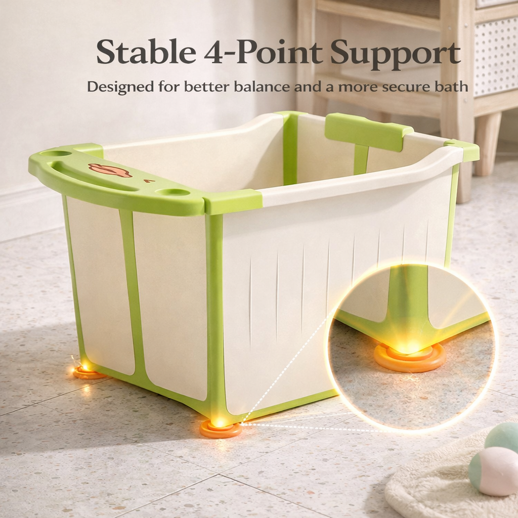 Foldable Baby Bath Tub with Shower Stool Drainage Hole Large Kids ...