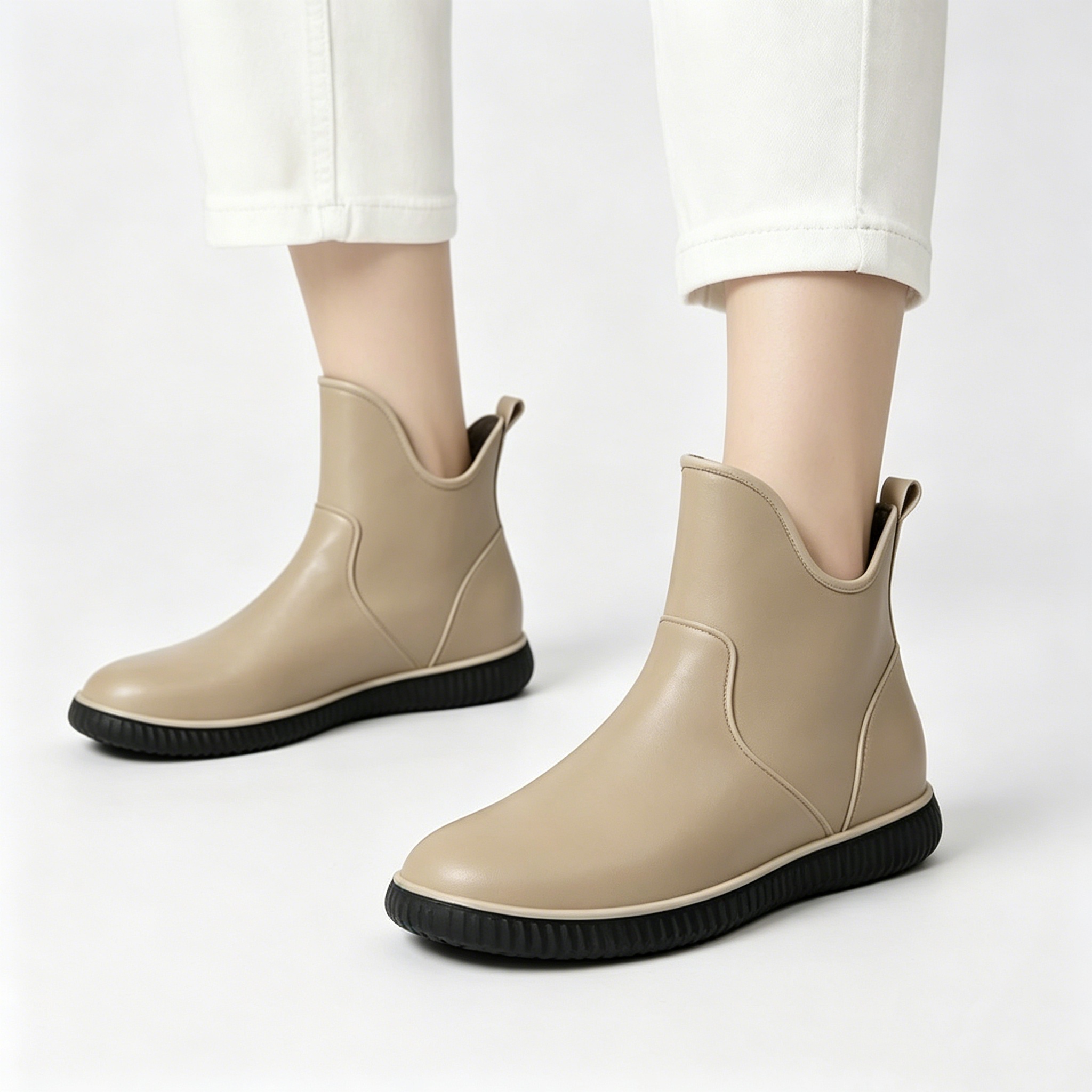 Women's Short Rain Boots Slip On Fashion Solid Color Outdoor Rubber Non ...