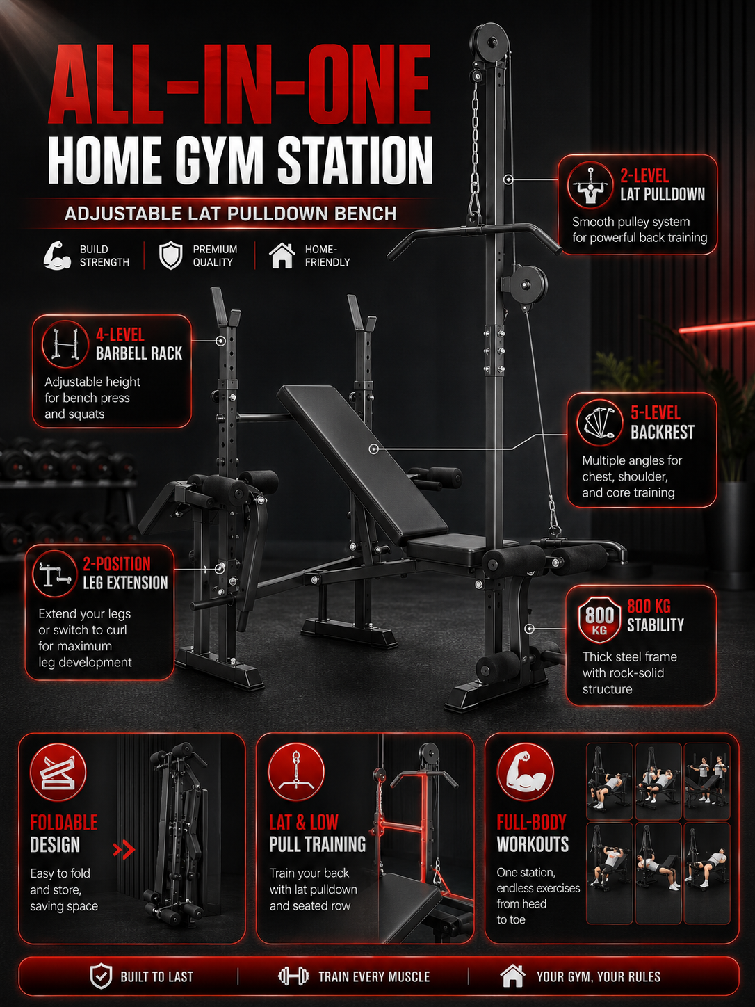 12 in 1 Foldable Adjustable Weight Bench Dumbbell Press Sit Up Board ...