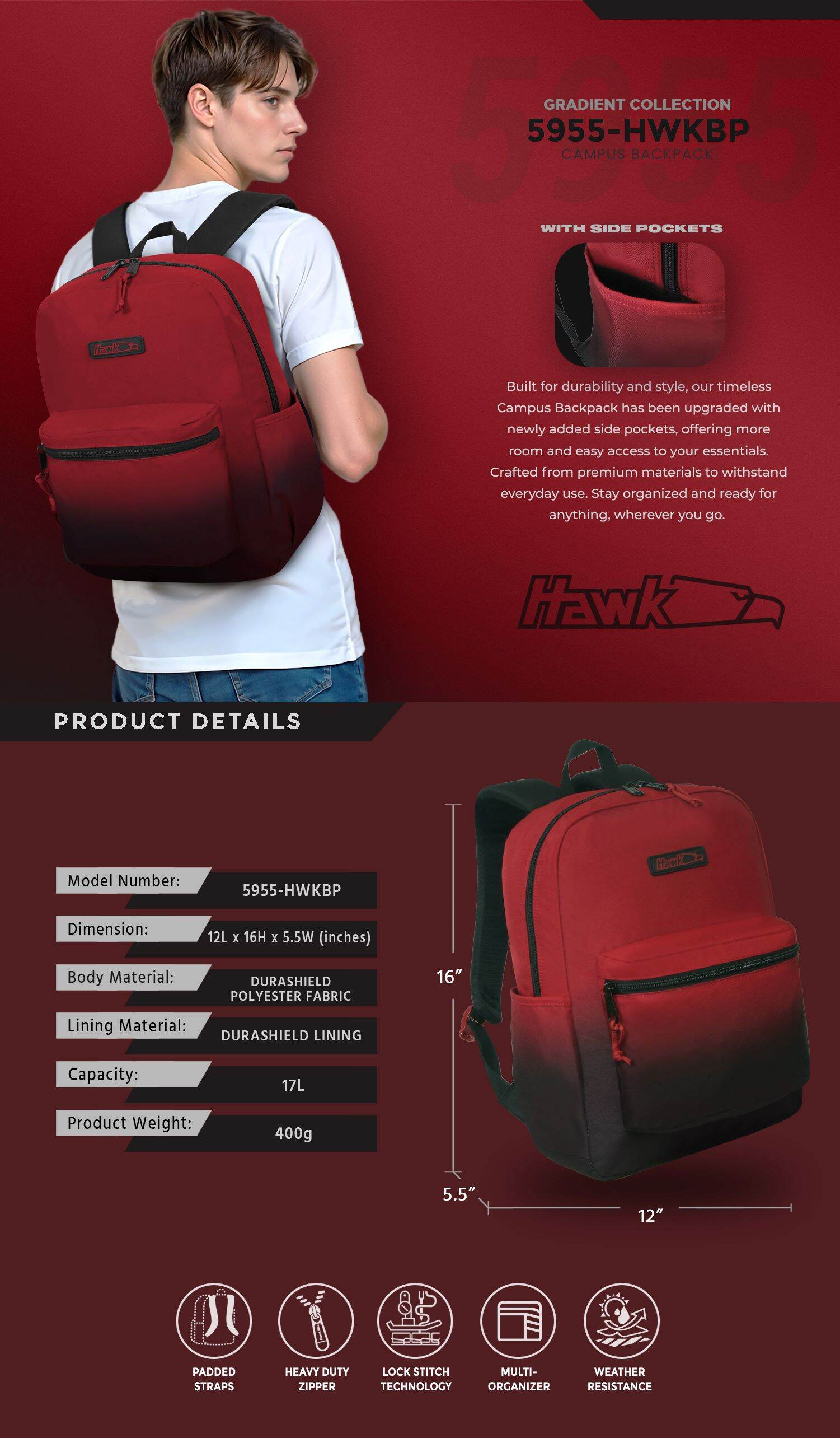【HAWK MO ANG BEAT SALE!】Hawk 5955 Gradient Monopack Backpack with Side ...