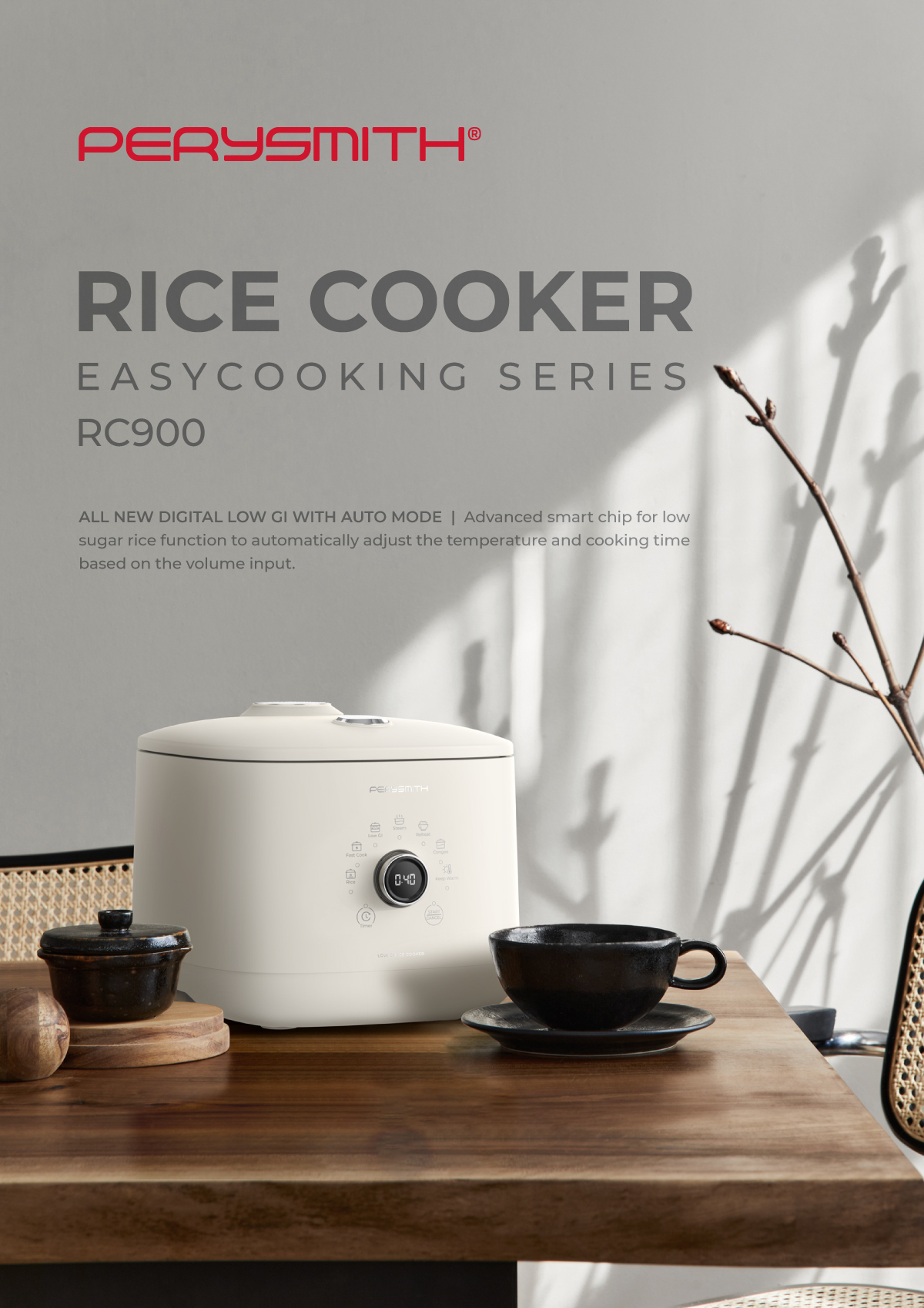 PerySmith Rice Cooker Stainless Steel Inner Pot 24H Timer and Digital ...