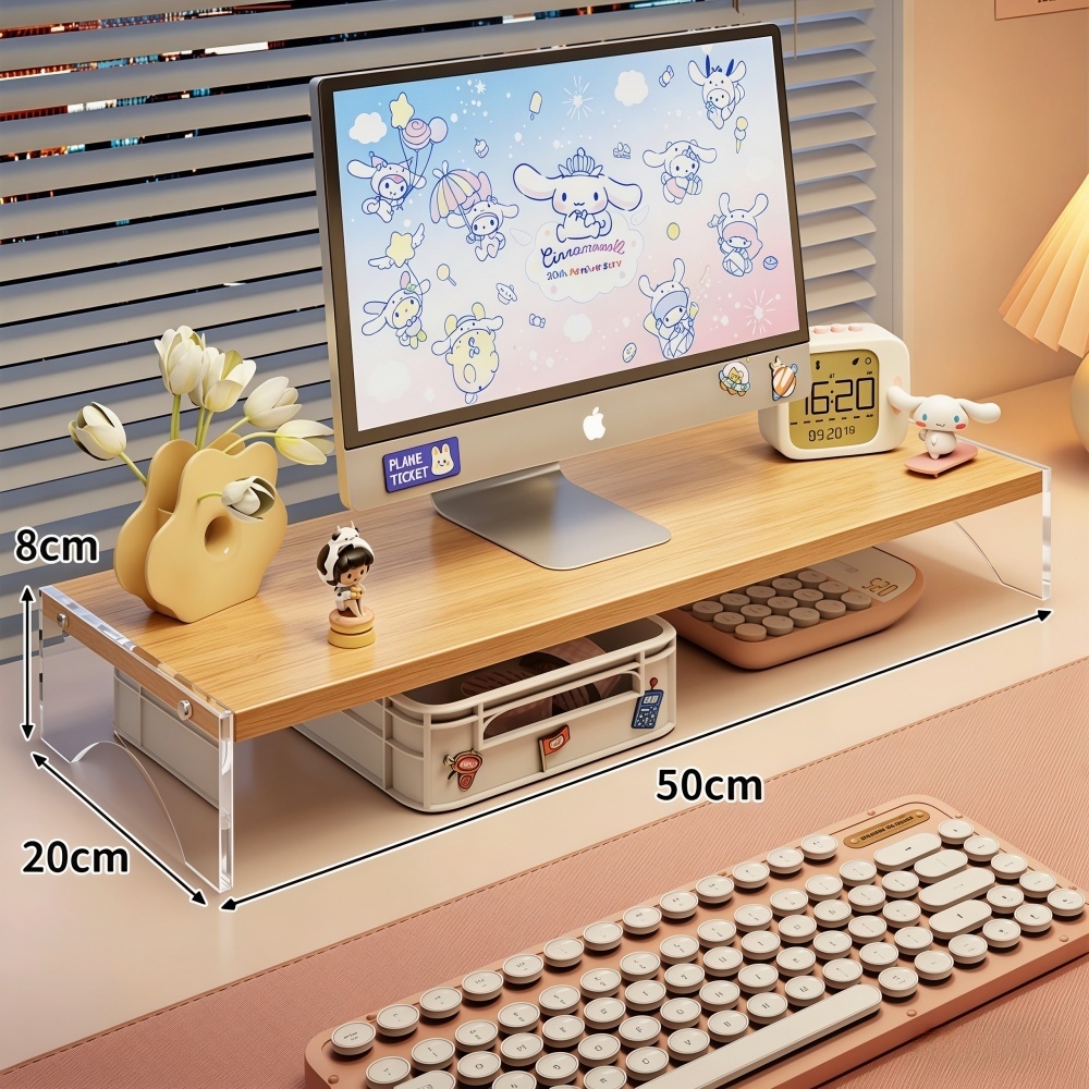 50CM Acrylic Wood Monitor Stand Riser Computer Laptop Stand Desktop ...