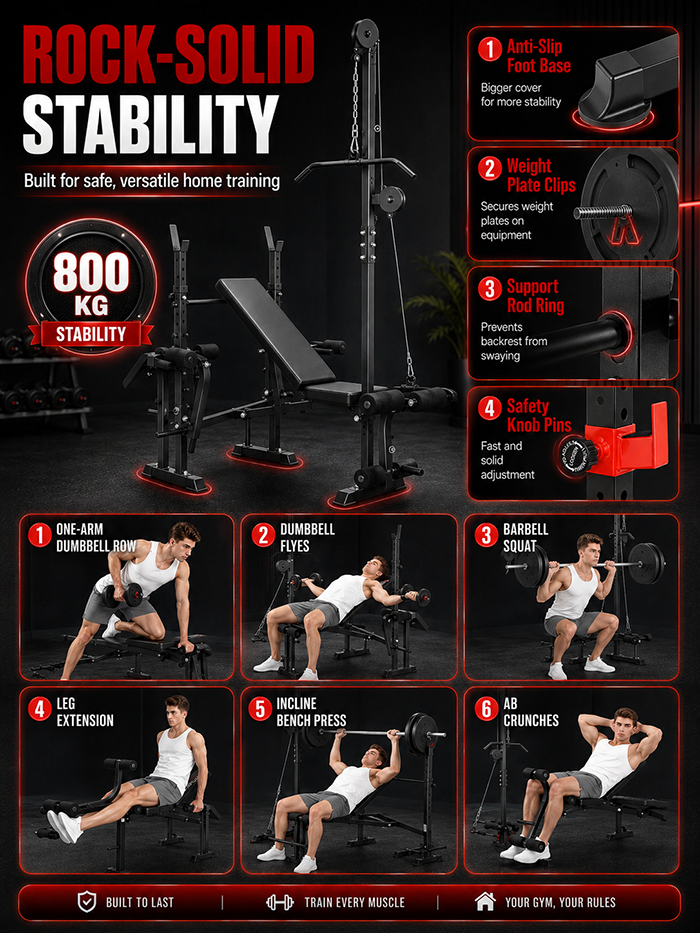 12 in 1 Foldable Adjustable Weight Bench Dumbbell Press Sit Up Board ...