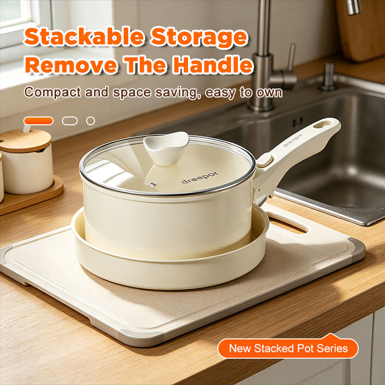 Dreepor Detachable Handle Cookware Set Non Stick Frying Pan Sauce Pot ...