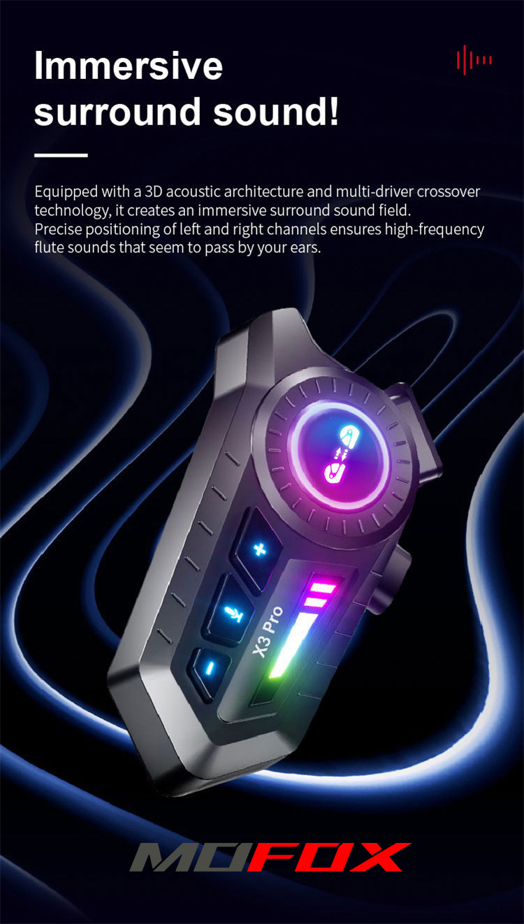MOFOX X3 Pro Motorcycle Helmet Intercom Headset Music Share Rider ...