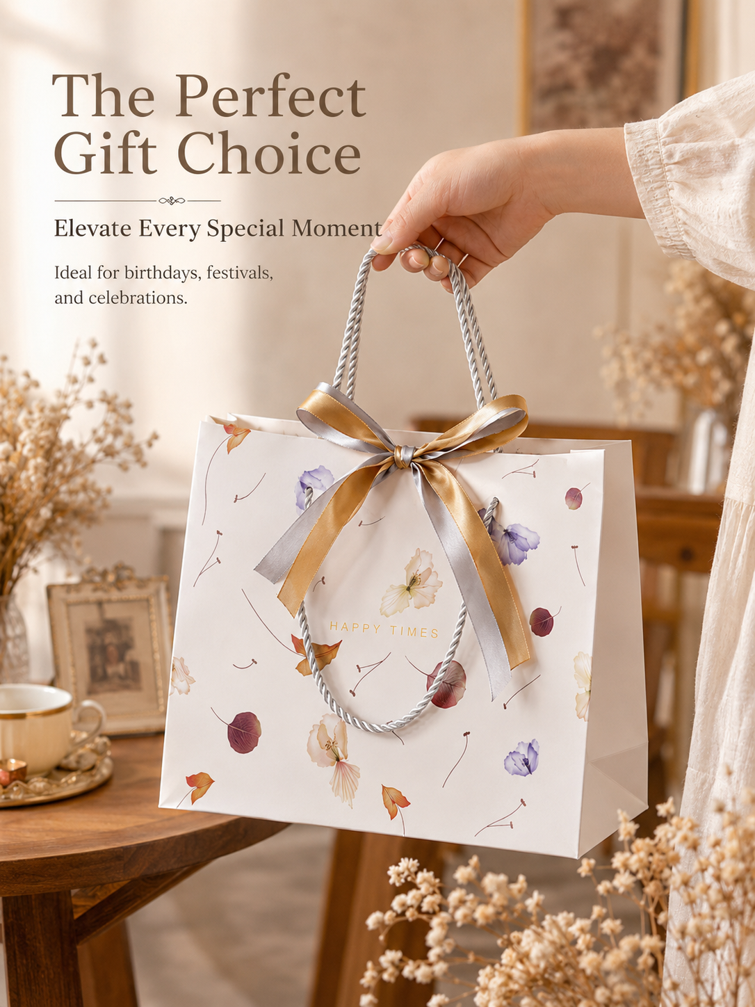 5pcs Premium Purple Floral Gift Paper Bag With 2 Free Gold Silver ...