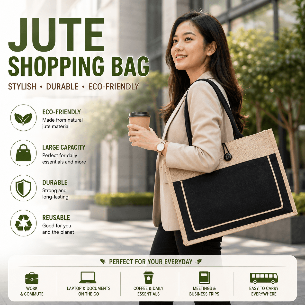Abaca Tote Bag Linen Jute Burlap Shoulder Bag Plain Design With Pocket ...