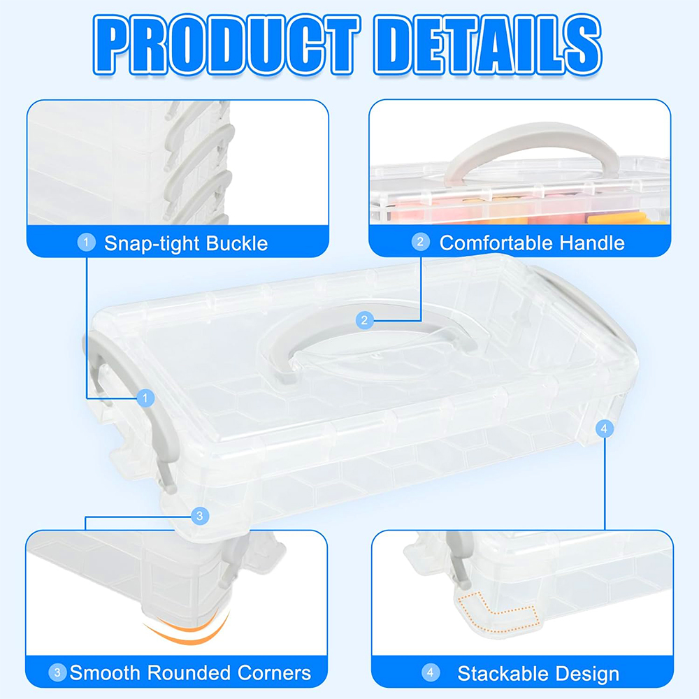 Stackable Clear Plastic Pencil Box Portable Marker Storage Case ...