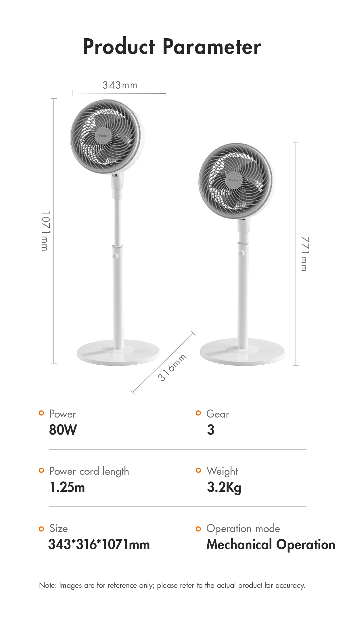 Gaabor 3 Speed Adjustable Fan 5 Blades Design Adjustable Tilt Angle ...