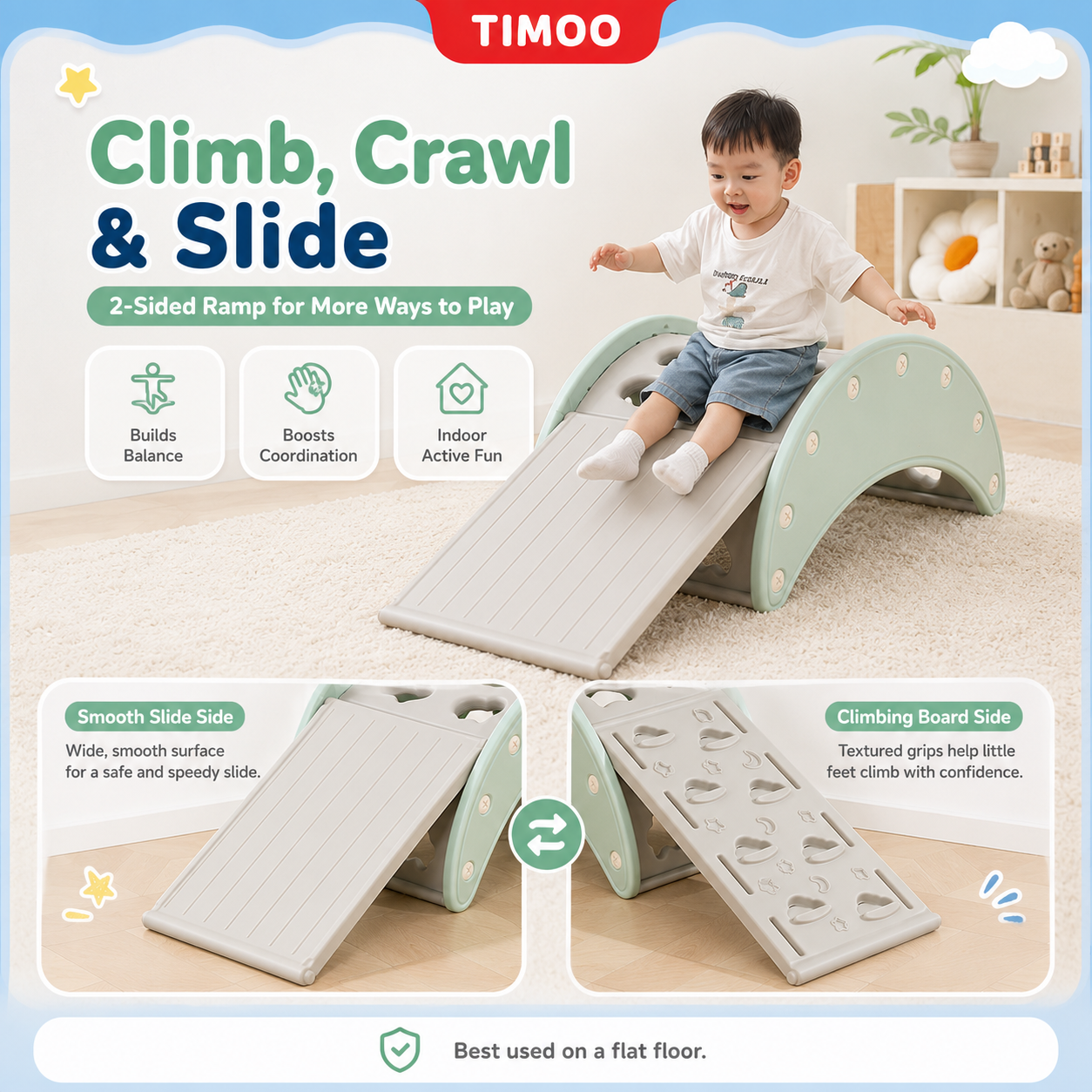 TIMOO 6-in-1 Kids Climbing Arch Rocking Chair Slide Study Table Playpen ...