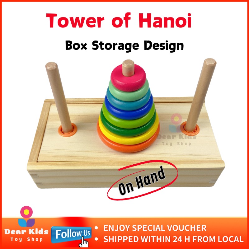XCORE-8 Rings Tower of Hanoi Learning Wooden Toys 8-story Rainbow Tower ...