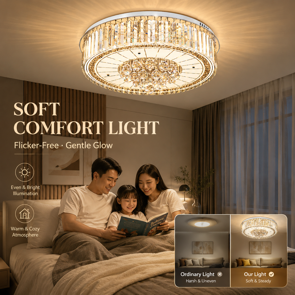 LED Crystal Ceiling Light Energy Saving 200W Remote Dimmable 3 Color ...