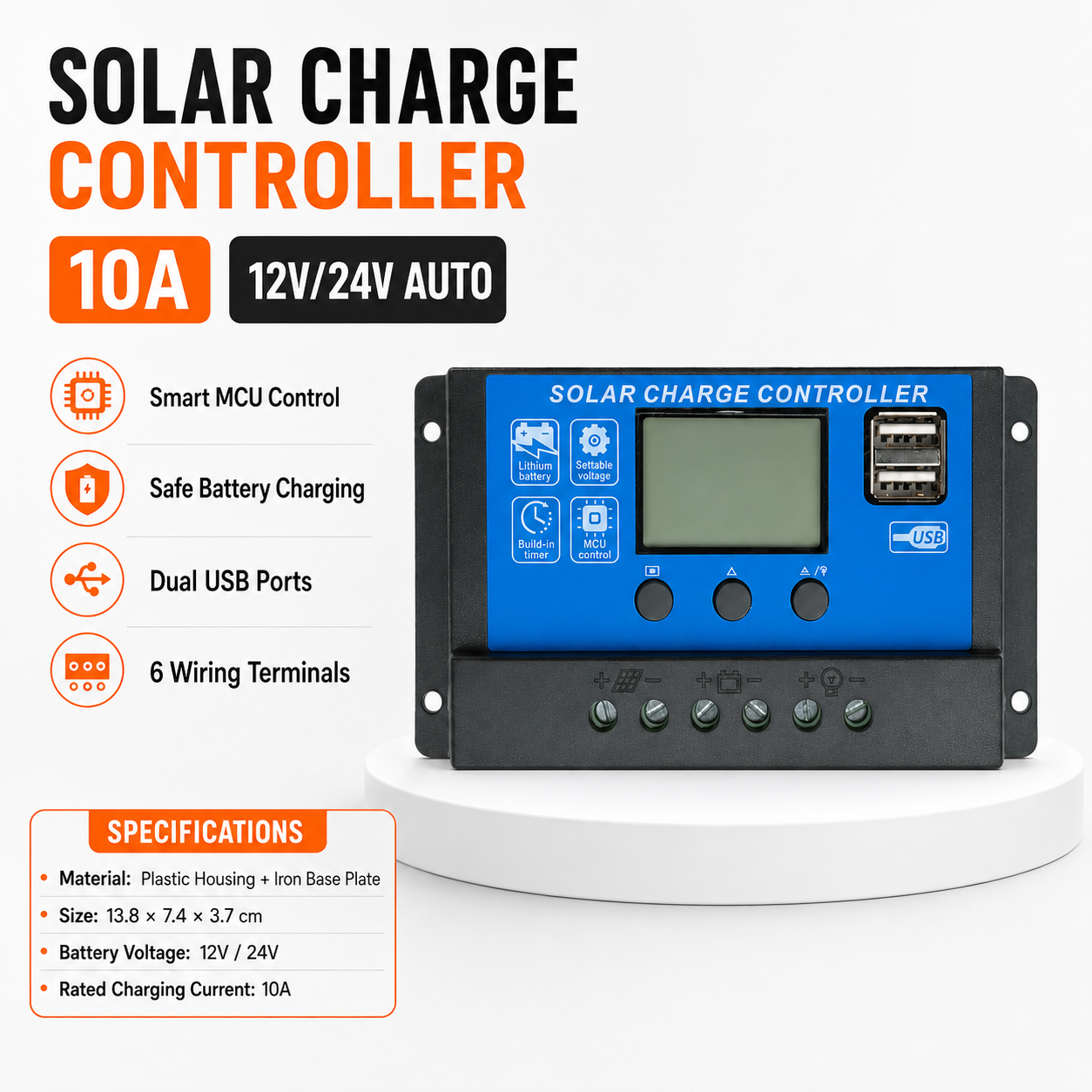 【Free Panel】PWM Solar Regulator Charge Controller 12V/24V LCD Display ...