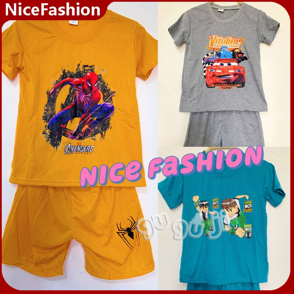 Nice kids terno, T-shirt terno Cartoon patterns in various colors(sando ...