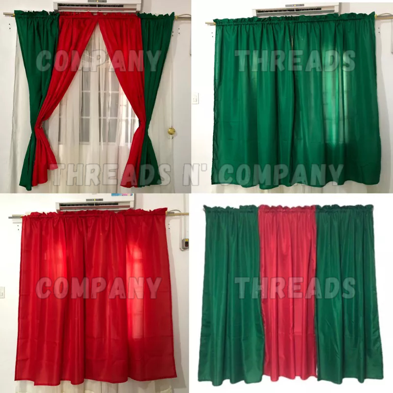 PLAIN GEENA GREEN RED WINDOW CURTAIN | Shopee Philippines