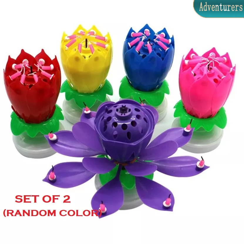 Adventurers Musical Lotus Flower Rotating Birthday Candle Light Set of ...