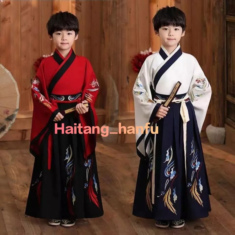 Men'S Short Sleeve Suit Hanfu boys on the ancient costume outfit girl Chinese wind master suit ...