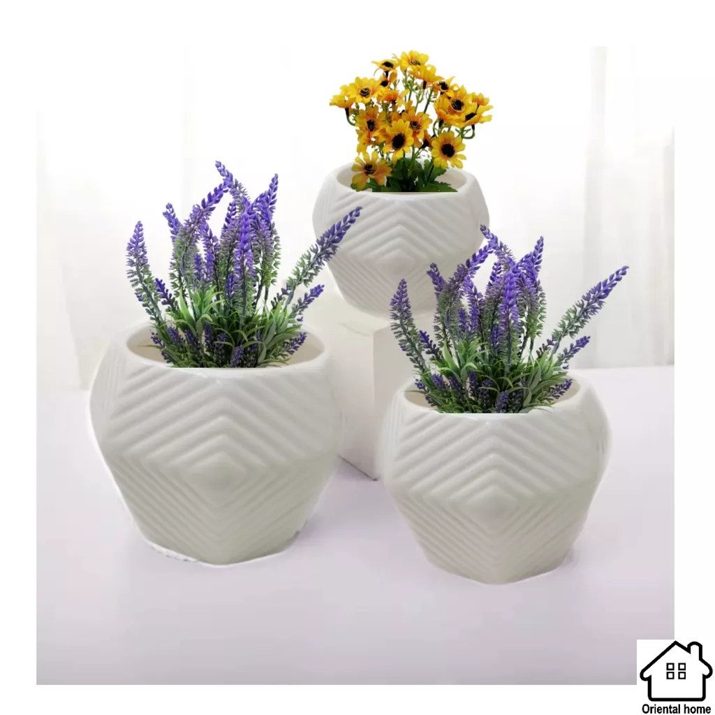White Ceramic Vase (8*8CM) For Flower, Modern Texture Minimalism For ...