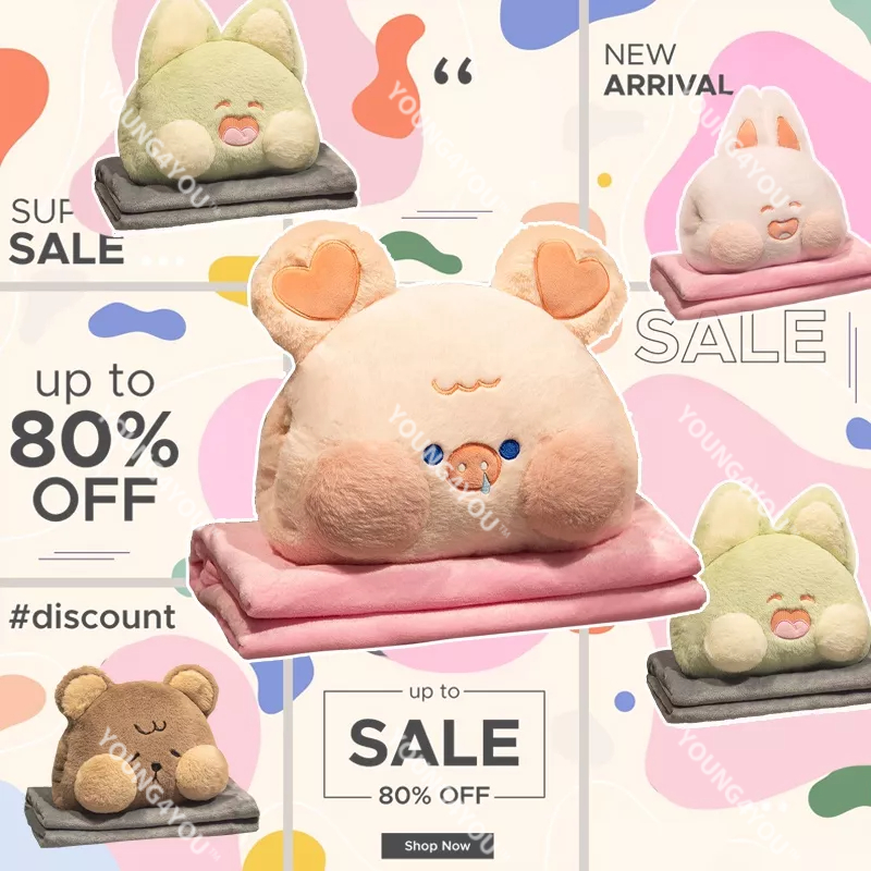 Pillow Blanket Huggable Animal Pillow Soft BedThrow Blanket Travel ...