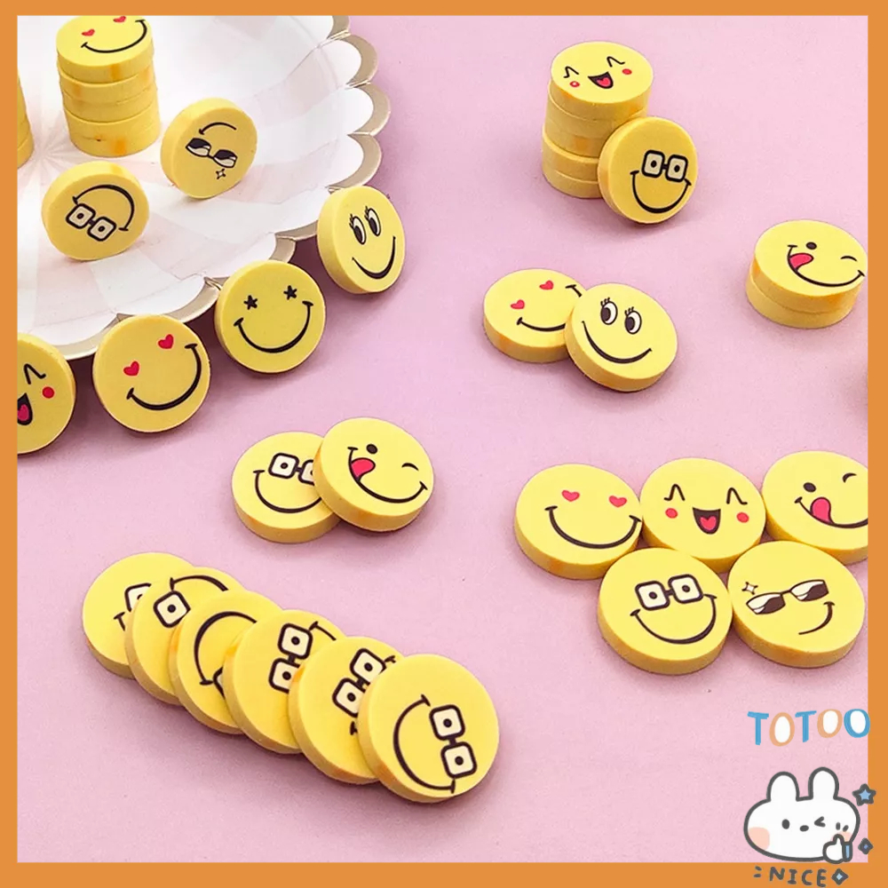TOTOO 4 Pockets of Cartoon Yellow Emoji Erasers eraser pen creative ...