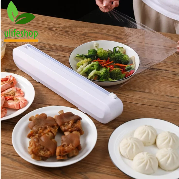 Plastic Food Wrap Dispenser With Slide Cutter Adjustable Cling Film ...