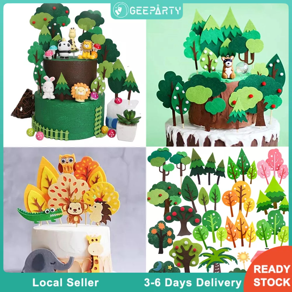 3pcs Forest Tree Cake Topper Jungle Safari Theme Kids Birthday Party ...
