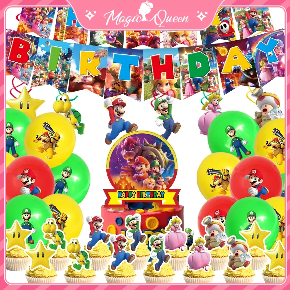 New Mario Birthday Banner Decoration Birthday Party Spirals Cake Topper ...