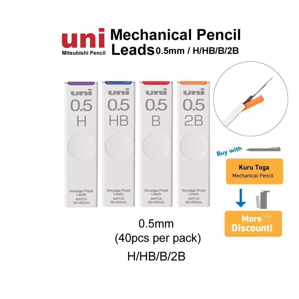 UNI Mechanical Pencil Lead 0.5mm H/HB/B/2B Black Made in Japan Direct from Japan UNI Pencil Lead ...