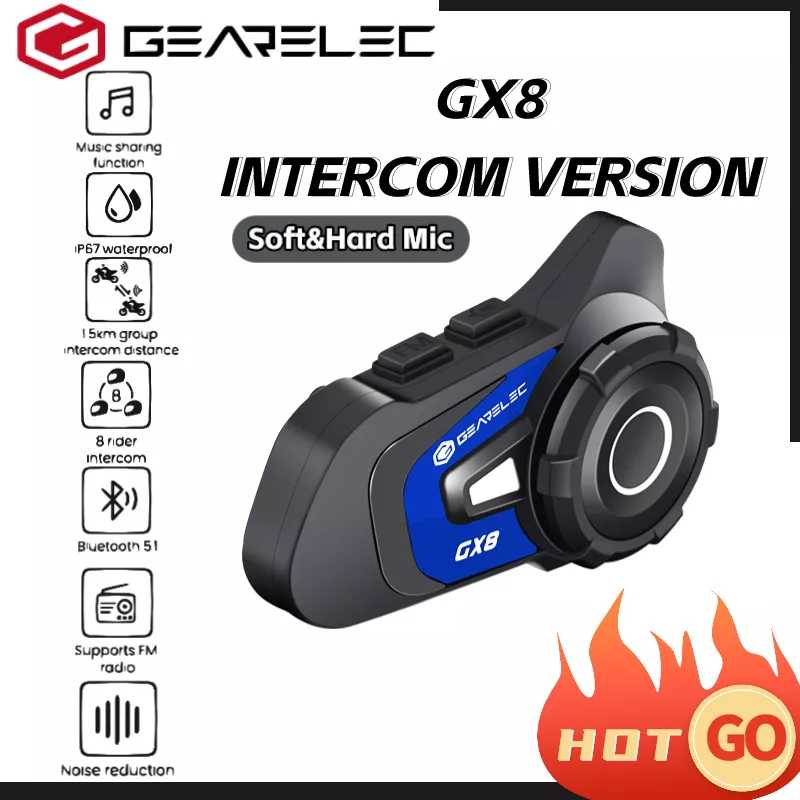 Gearelec Gx8 Bluetooth Motorcycle Intercom Helmet Headset Waterproof