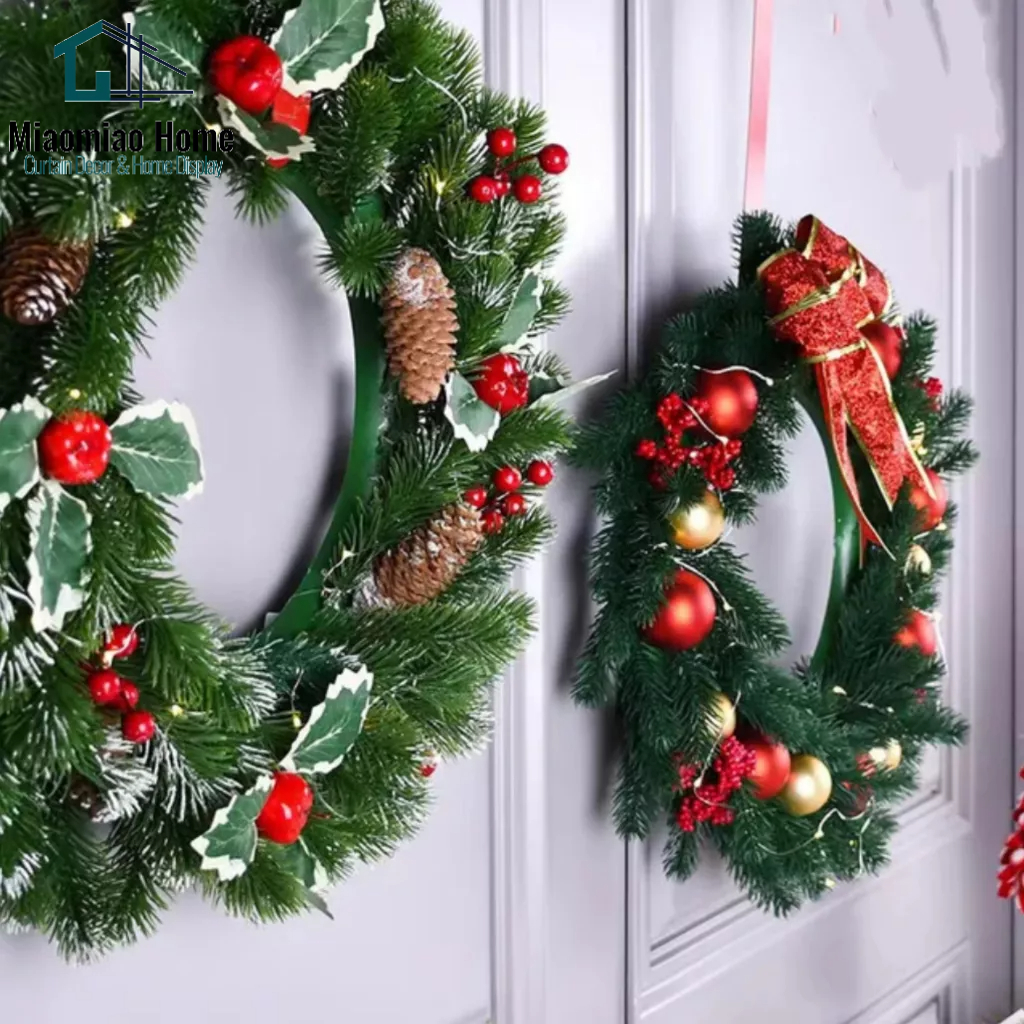 Christmas Round Wreath Green Garland Hanging Artficial Wreath Garland ...