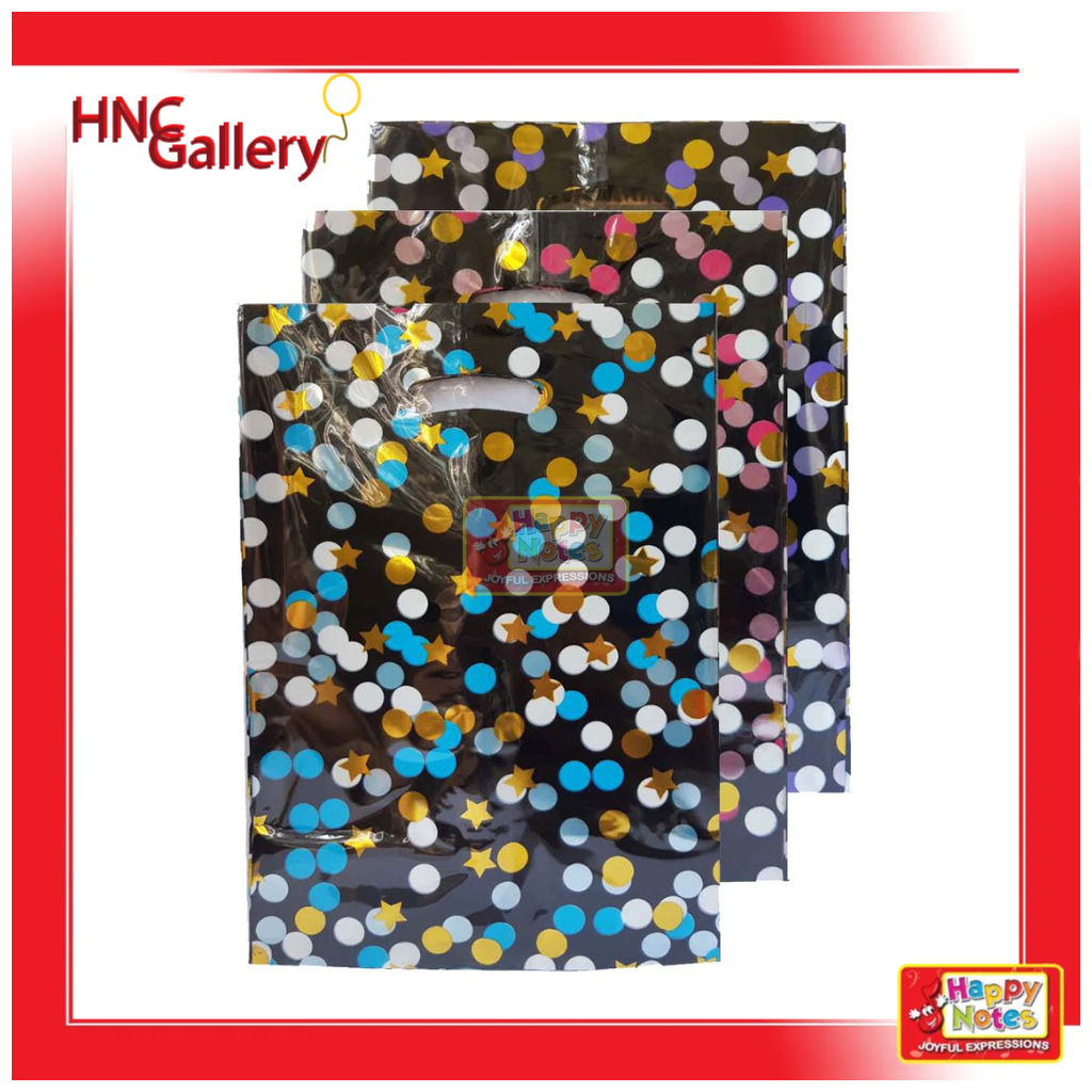 Happy Notes Party Loot Bag (Metallic Stars&Dots Design-Black Background ...