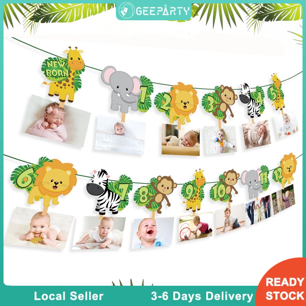 1-12 month Photo Banner Animal Banner Jungle Safari 1st Birthday ...