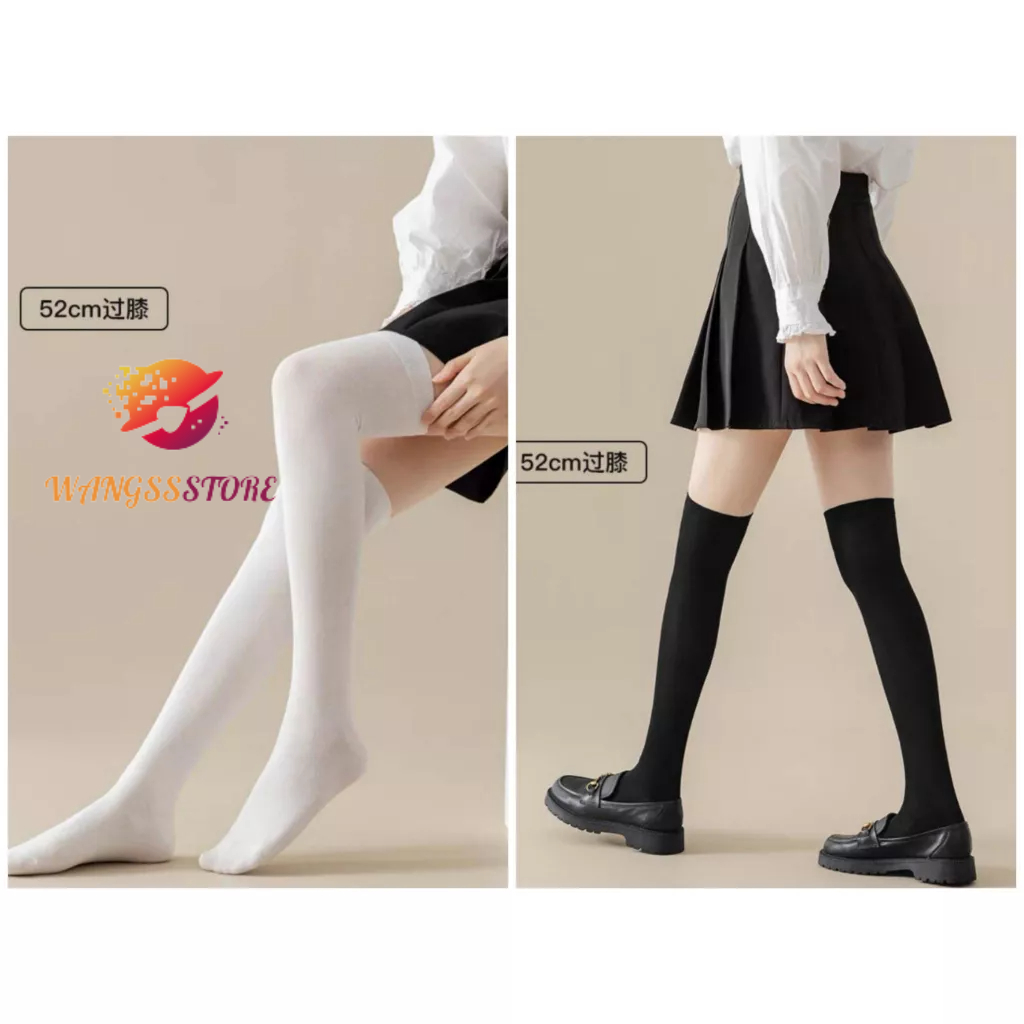 wangssstore 1Pair Knee High Socks Ladies Long Tube School Socks Black ...