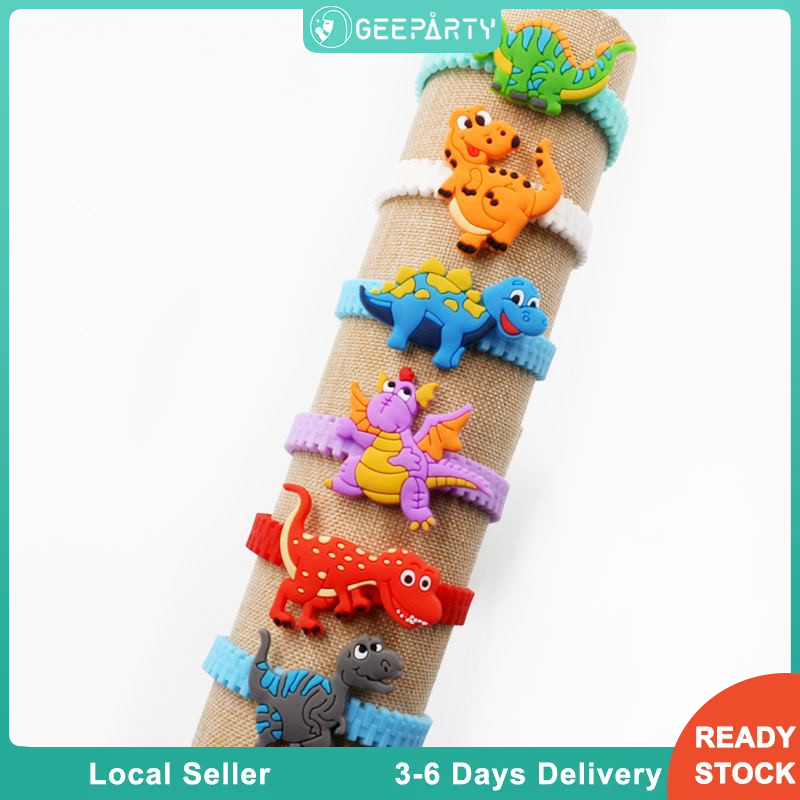 6pcs Cute Dinosaur Bracelets Kids Wristband Rubber Bangle Birthday ...