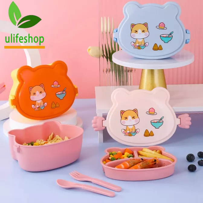 Cute Cat Shaped Lunch Box Lunch Food Container With Fork And Spoon ...