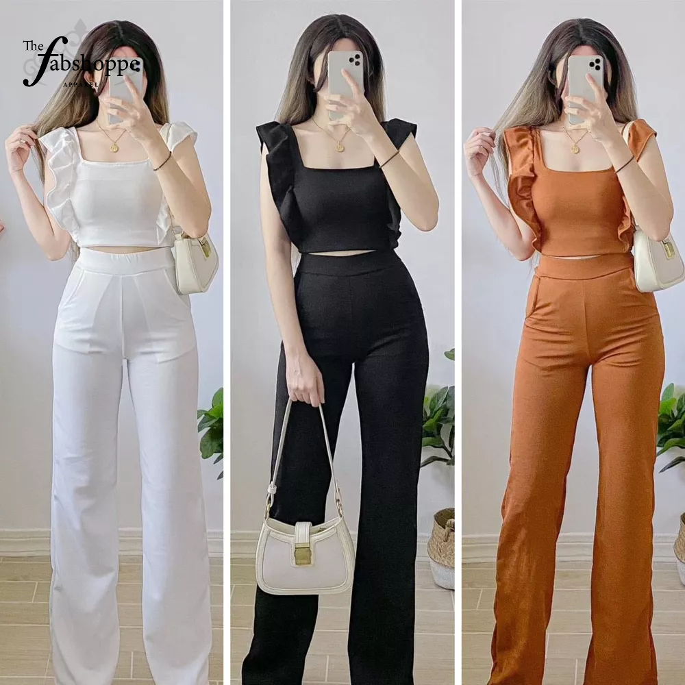 RUFFLES SQUARE NECK TERNO PANTS FOR WOMAN ☘️ KOREAN STYLE COORDINATES ☘ ...