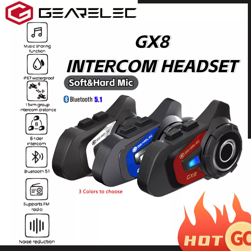 Gearelec Gx8 Motorcycle Intercom Helmet Headset Up To 8 Riders Group