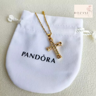 Pandora Cross Diamond Studded Gold Necklace | Shopee Philippines