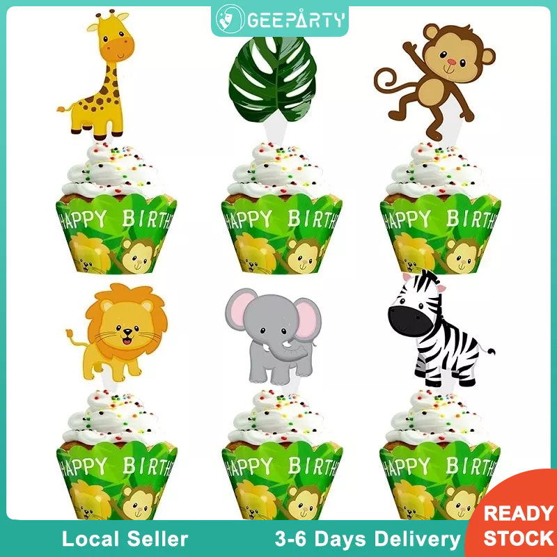 24pcs Animal Cupcake Wrapper Cake Topper for Jungle Safari Theme Party ...
