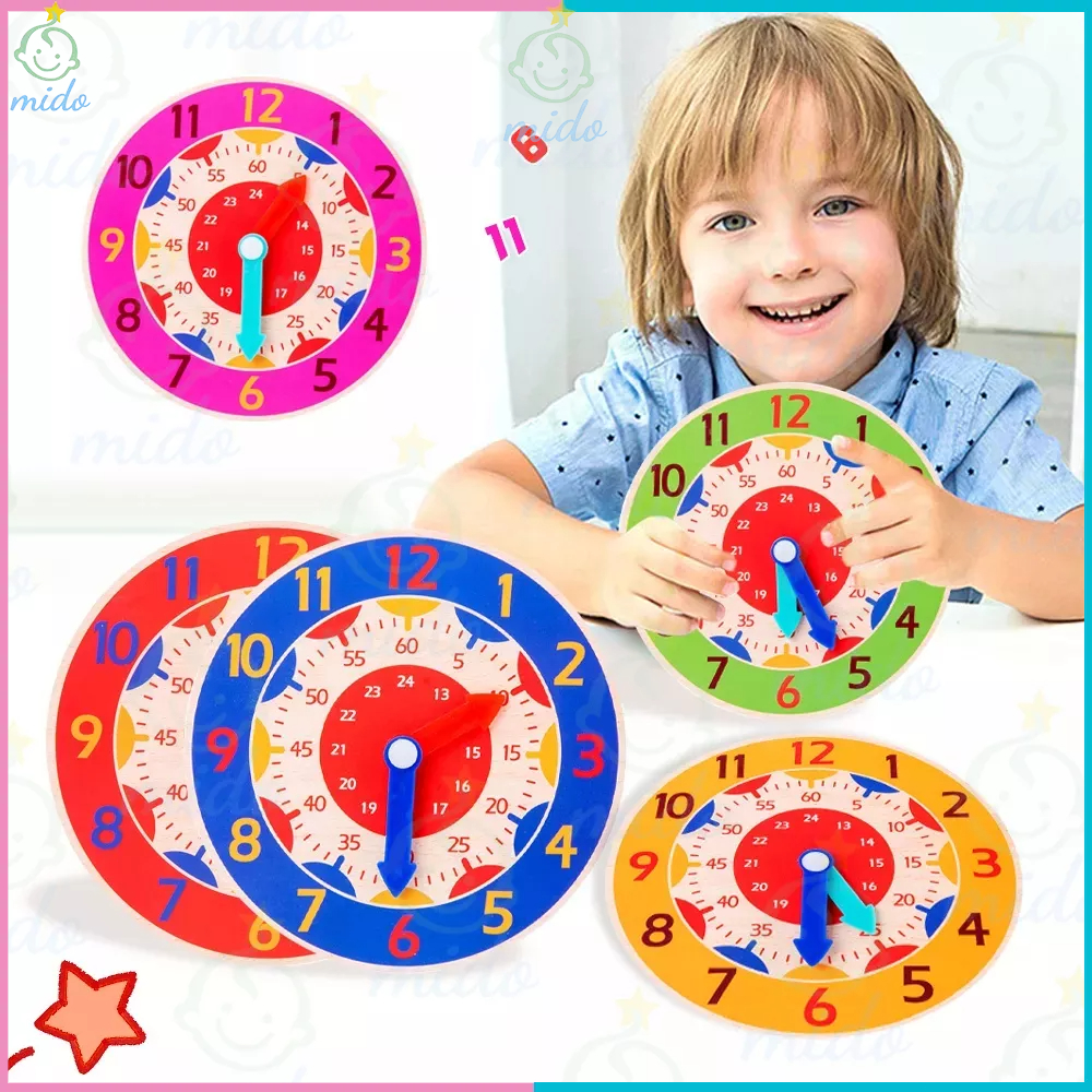 MD Montessori Wooden Clock Toy learning Cognition Colorful Toys for ...