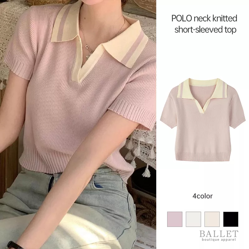 Chic French-style Turndown Collar Short Sleeve Gentle Style Knitted ... Chic French-style Turndown Collar Short Sleeve Gentle Style Knitted ...