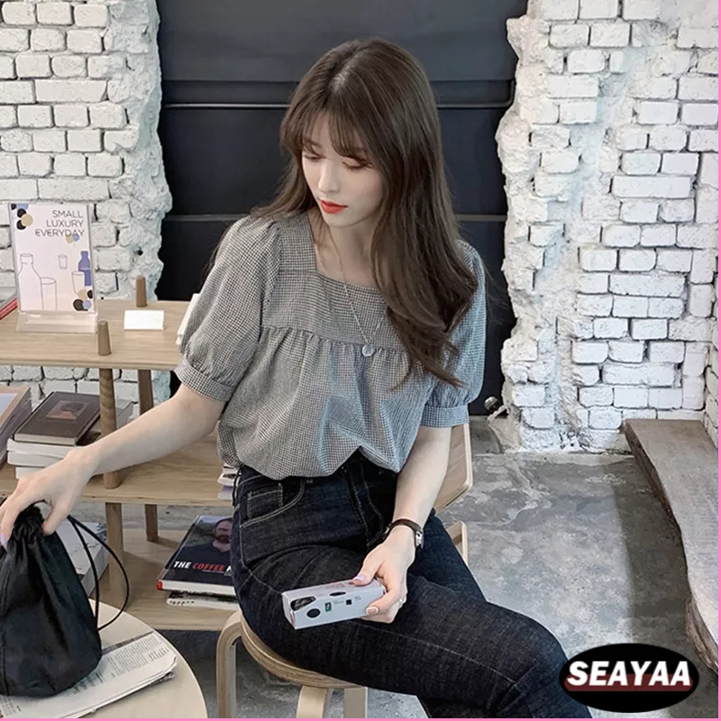 Japanese Blouse Style Shirt Summer Short Sleeve Women Top Square-Neck ...